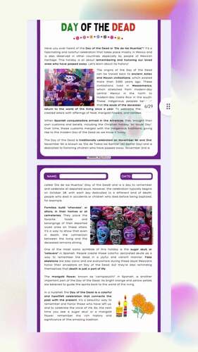 History of Day of the Dead/Dia de Muertos | READING COMPREHENSION ...