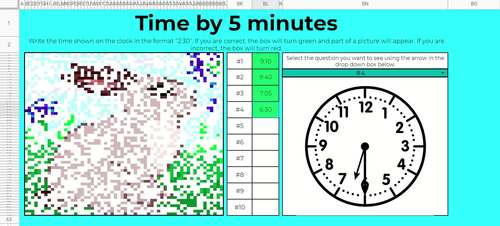Telling Time to the Minute and Five Minutes Pixel Art Math by Glitter ...