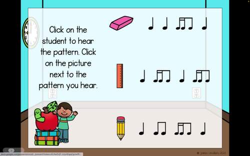 Back to School Review 2 Sixteenth-1 Eighth Note Rhythm Game | Google Slides