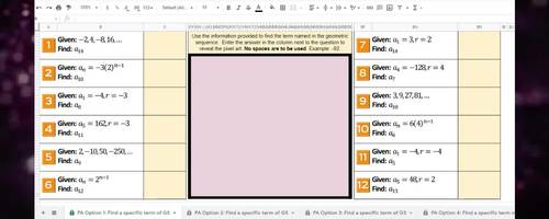PIXEL ART: Geometric Sequences: Find a specific term DISTANCE LEARNING