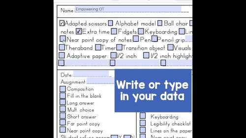 Occupational therapy data collection accommodation tracker IEP | TPT