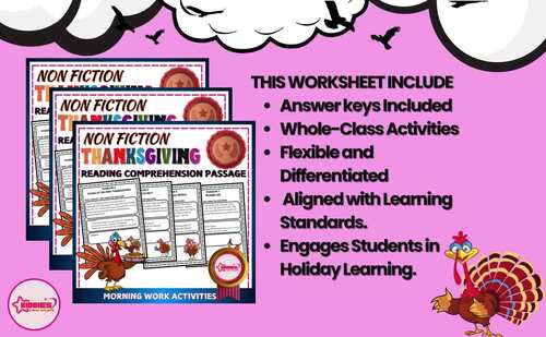 History of Thanksgiving Reading Comprehension Passage Writing 2nd,3rd ...
