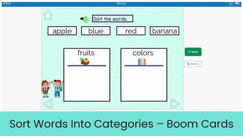 Sort Words Into Categories Digital Boom Cards | Vocabulary Practice