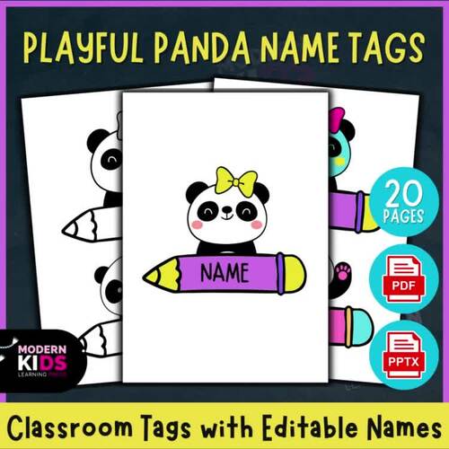 Playful Panda Name Tags - PPTX Editable by ModernKids LearningPress