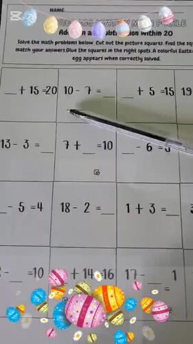 Easter Egg Mystery Math Puzzle |Addition & Subtraction Within 20,100,1000