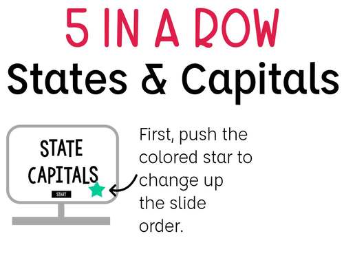 States & Capitals Game | State Abbreviations Games | 5 in a Row | TPT