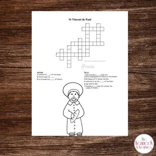 Catholic Saint Word Puzzles - No Prep Activity - St Vincent de Paul