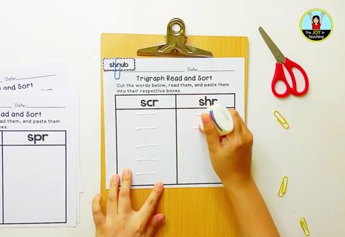 Three Letter Blends Cut and Paste Worksheets | Trigraphs Practice