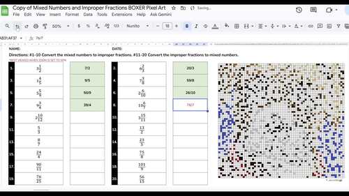 Mixed Numbers and Improper Fractions Pixel Art Math Digital Resource ...