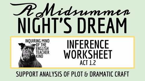 A Midsummer Night's Dream Act 1 Scene 2 Close Reading Analysis Worksheet