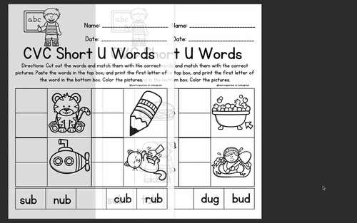 CVC Phonics Worksheets Short U - PreK, UTK, Kindergarten, First Grade ...