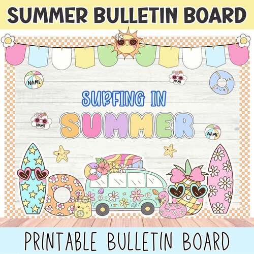 Surfing Into Summer Bulletin Board Kit | End of Year Summer Bulletin ...