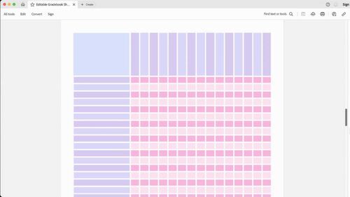 Editable Gradebook Printable Template for 30 Students, Assignment Tracker