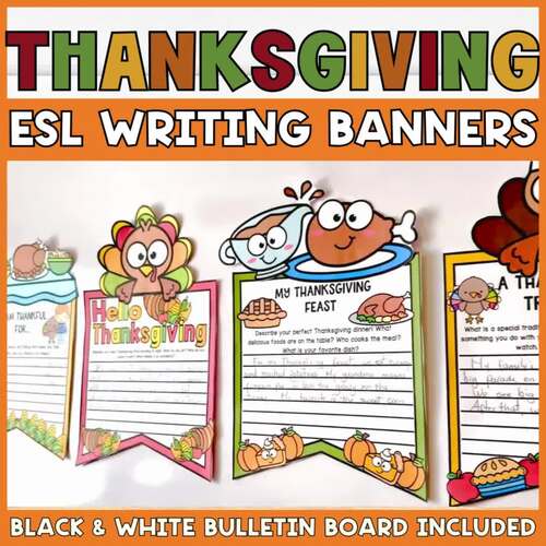 ESL Thanksgiving Writing Craft-Bulletin Board Banner-Pennants for 2nd Grade