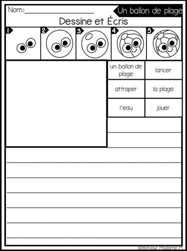FRENCH Directed Draw and Write Worksheets | Dessin dirigé | SUMMER - L'ÉTÉ