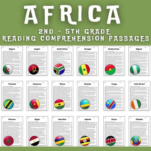 Africa Reading Comprehension Passages Worksheets Bundle by Mary Momerwids