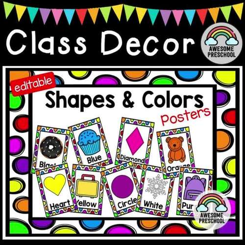 Editable Shapes and Colors Posters | Preschool and Kindergarten Wall Decor