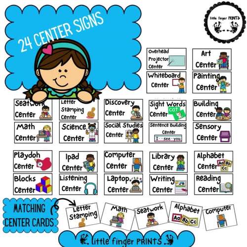 KINDERGARTEN CENTER SIGNS by Little Finger Prints | TPT