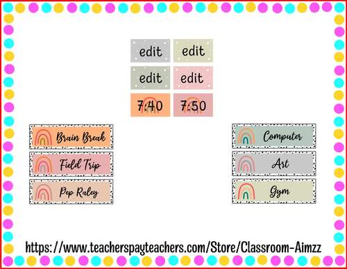 Spotty Boho Rainbow Classroom Schedule Labels, Editable Classroom Decor