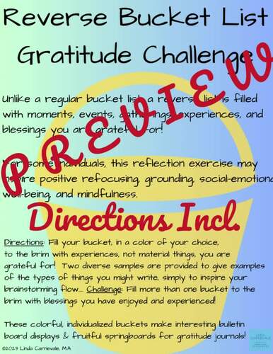 Reverse Bucket List Gratitude Challenge Activities -SEL ELA Bulletin ...