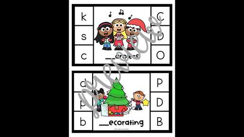 Christmas Beginning Letter Sounds and Letter Recognition Clip Card Activity