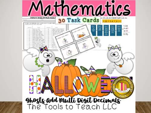 Halloween 30 Ghosts Add Multi Digit Decimals Task Cards Grade 6 | TPT