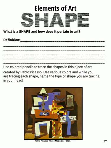 ELEMENTS OF ART SHAPE INTERACTIVE NOTEBOOK 13 PAGES WITH TEST AND ...