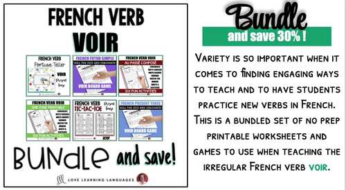 French Verb VOIR Worksheets and Activities Bundle | TPT