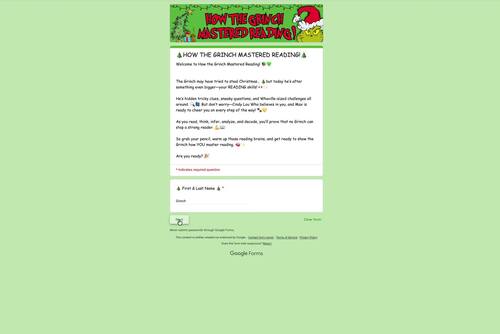 How The Grinch Mastered Reading! Christmas Google Form Escape Room Activity