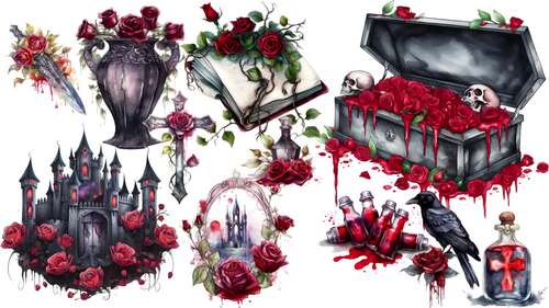 Watercolor Vampire Gothic Aesthetics Clipart Set of 20 Files | TPT