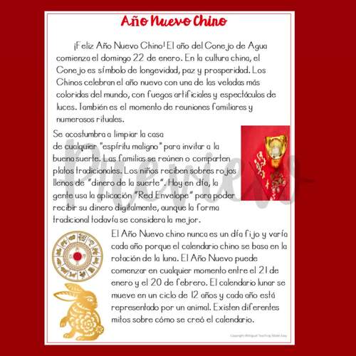 Año Nuevo Lunar 2023 - Chinese New Year Reading Comprehension | TPT