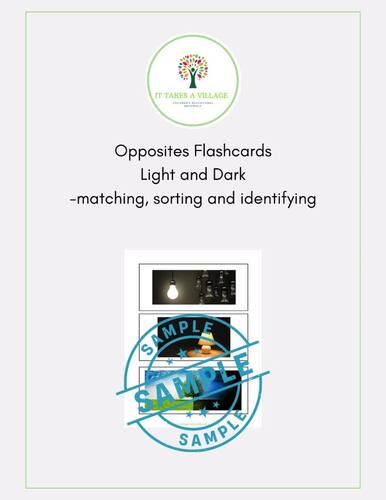 Opposites Flashcards-Light and Dark-matching word to picture and sorting