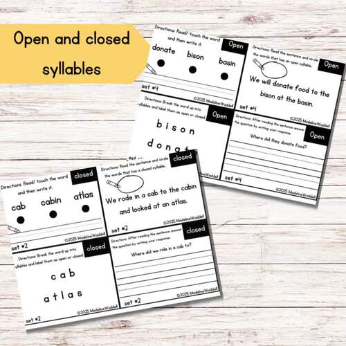 Science of Reading Decodable Readers - Open & Closed Syllables Task Cards