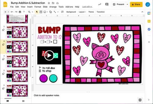 Google Valentine's Bump Addition & Subtraction Digital & Print | TPT
