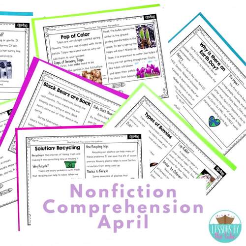 Spring Nonfiction Reading Comprehension Worksheets- April | TPT