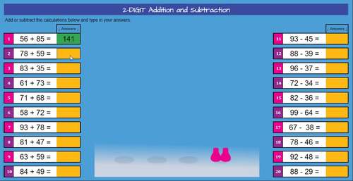Digital NO PREP - New Year 2-digit Addition and Subtraction Color Reveal