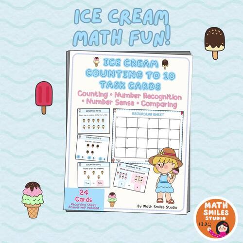 Ice Cream Counting to 10 Task Cards | Summer Math Activities | Kindergarten