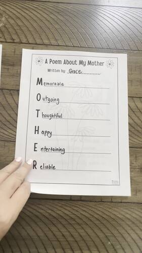 Mother's Day Printable Activities Acrostic Poem, All About Mom Writing ...