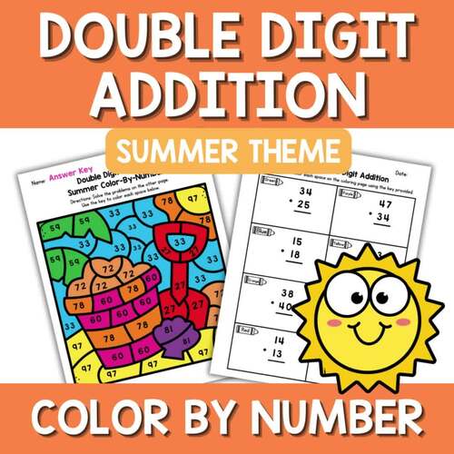 Double Digit Addition Color by Number Summer Pail & Shovel Math Center ...