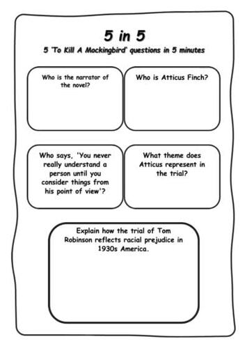 English Literature To Kill A Mockingbird Starter Questions Worksheets PDF