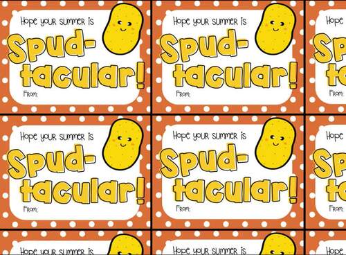 Potato Chips/ Pringles End of Year Gift Tag- Hope your summer is spud ...