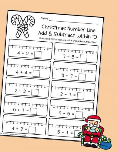 Christmas Number Line Add & Subtract Within 10 | No Prep Holiday Math ...