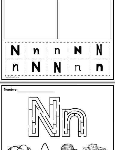 Spanish Letter N Tracing Pages for Kindergarten and 1st Grade Notebook
