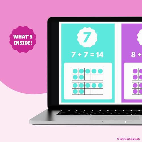 Tens Frame Doubles Facts up to 10 | Bright Rainbow Posters | TPT