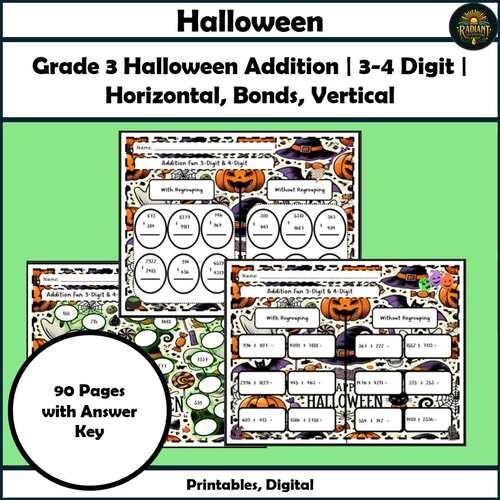 Grade 3 Halloween Addition Math 3 4 Digit Regroup No Regroup Number Bond