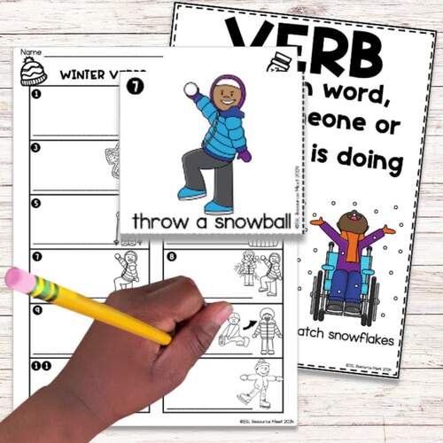 ESL Write the Room Winter Nouns and Verbs Newcomer Vocabulary Games