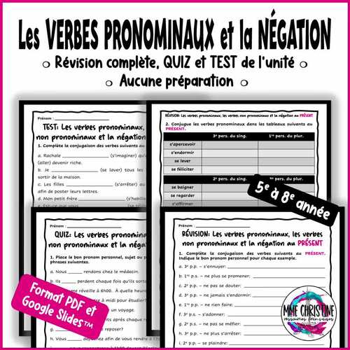 Verbes pronominaux et la négation au présent I cahier d'activités I ...