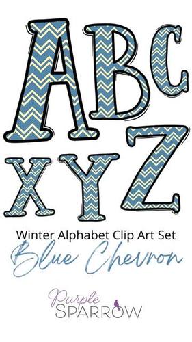 Winter Alphabet Clip Art | Blue & Cream Chevron | 26 PNG Files