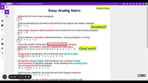 Easy Essay Grading Rubric by Ideas for Intermediate | TPT