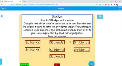 BOOM CARDS Square It for Articulation: S-blends | Distance Learning